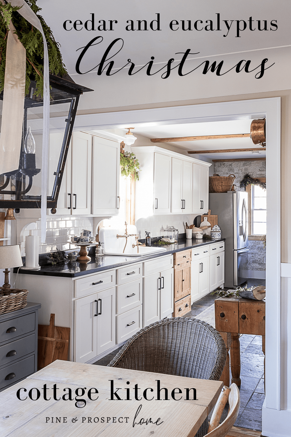 Cedar and Eucalyptus Christmas Cottage Kitchen - Pine and Prospect Home