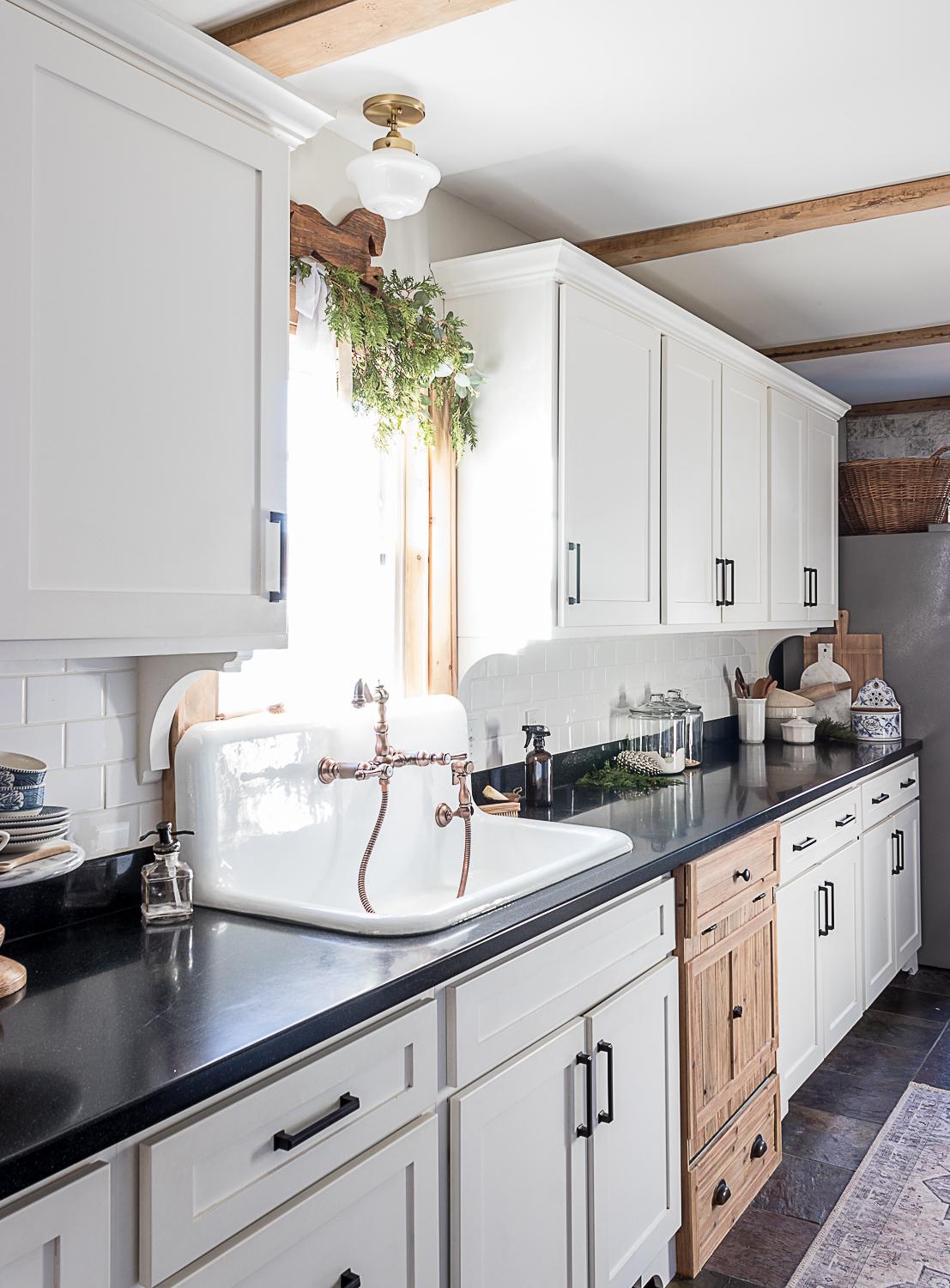 Cedar and Eucalyptus Christmas Cottage Kitchen - Pine and Prospect Home