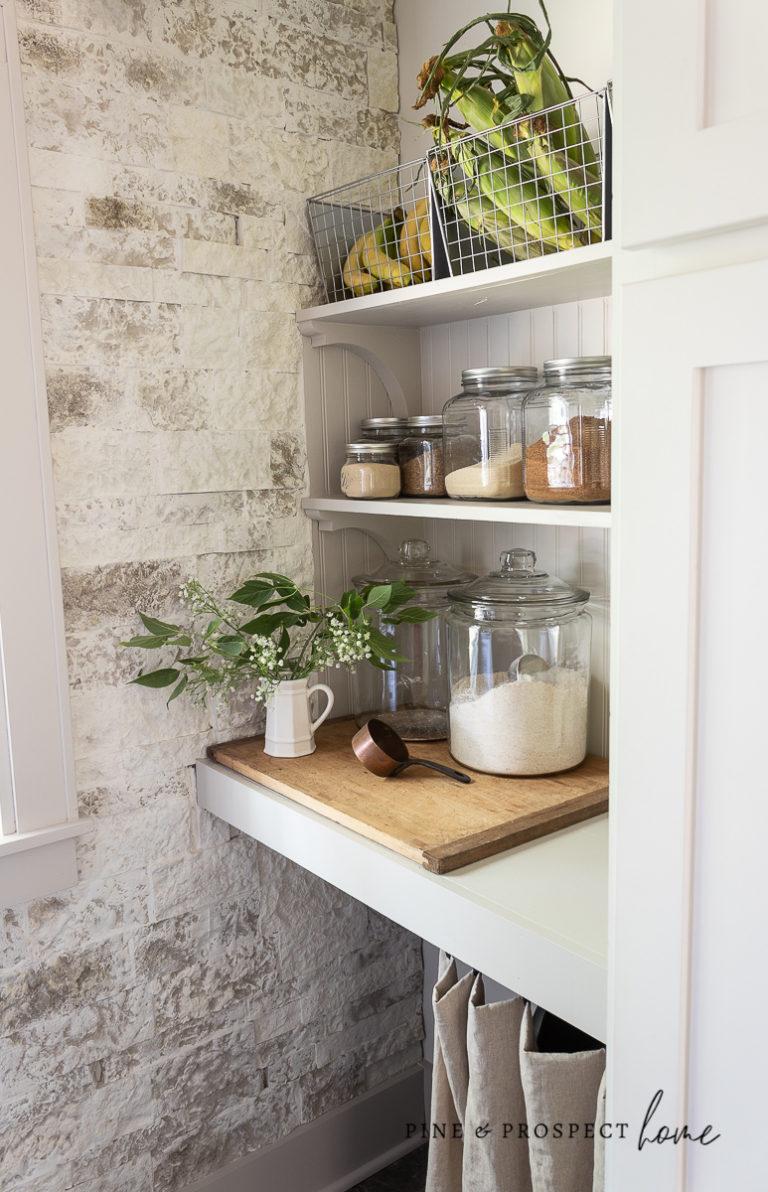 Cottage Style Pantry Makeover with Open Shelves - Pine and Prospect Home