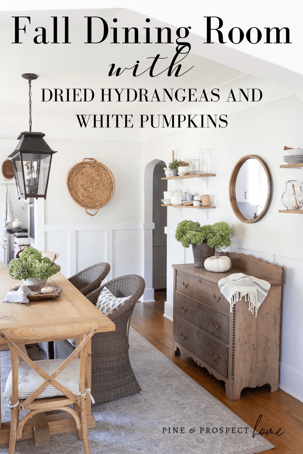 Fall Inspired Dining Room Decor Touches With Hydrangeas And Pumpkins ...